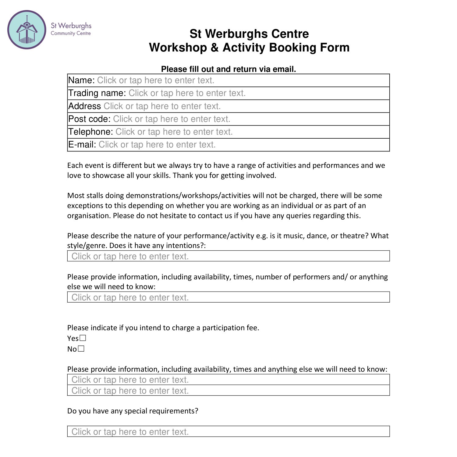 Workshop & Activity & Performance Booking Form .docx | DocDroid