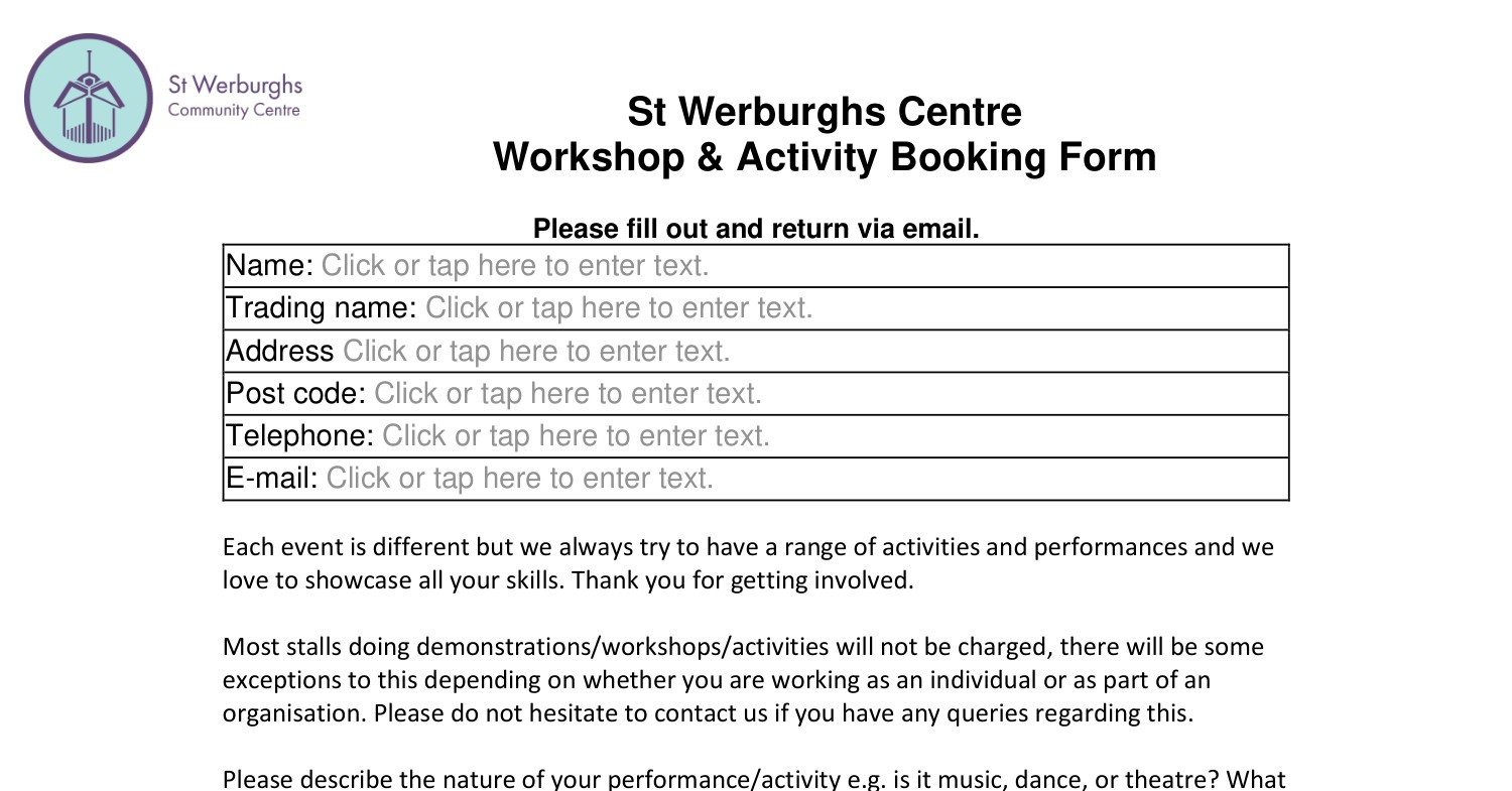 Workshop & Activity & Performance Booking Form .docx | DocDroid