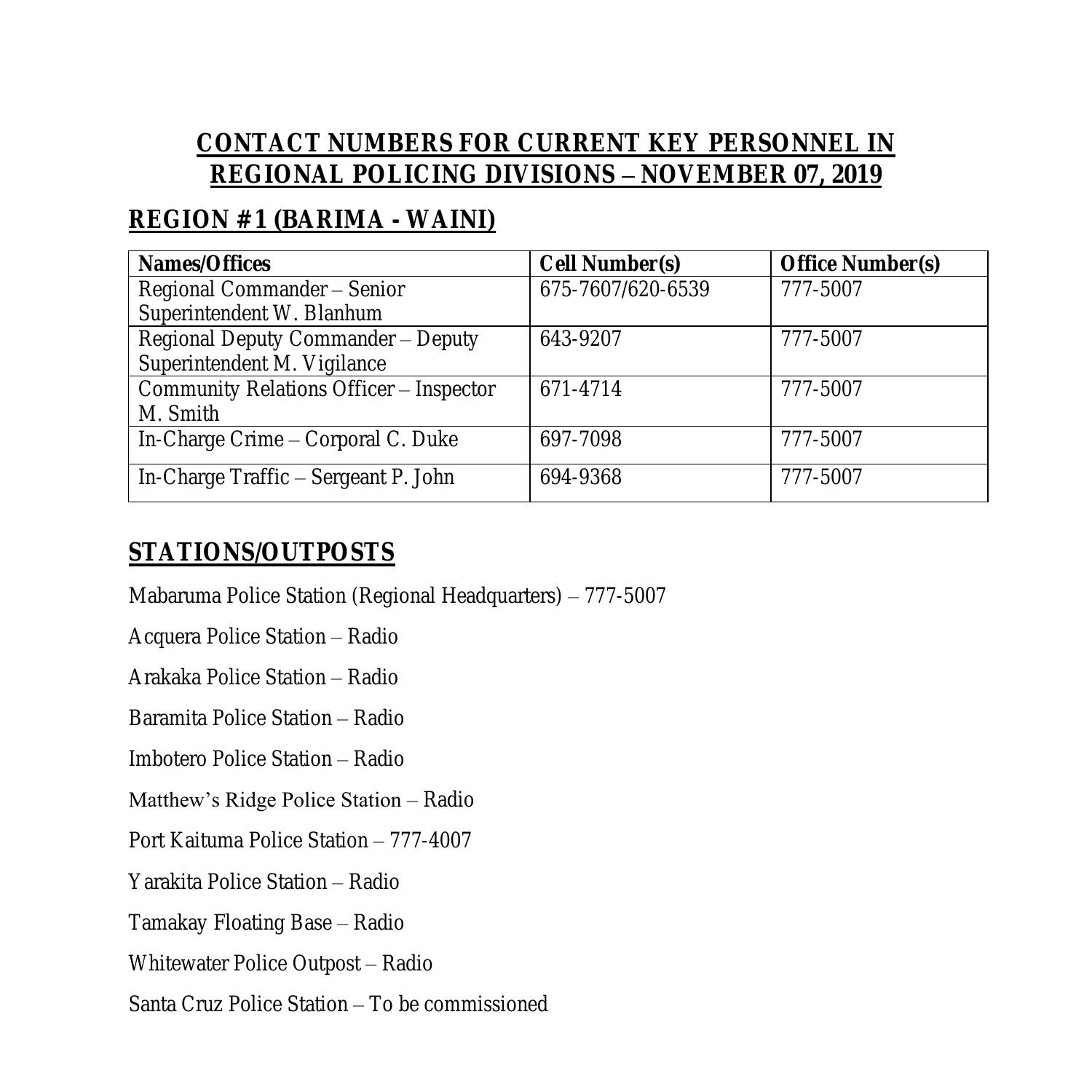 CONTACT NUMBERS FOR CURRENT KEY POLICE PERSONNEL NOVEMBER 07, 2019.docx ...