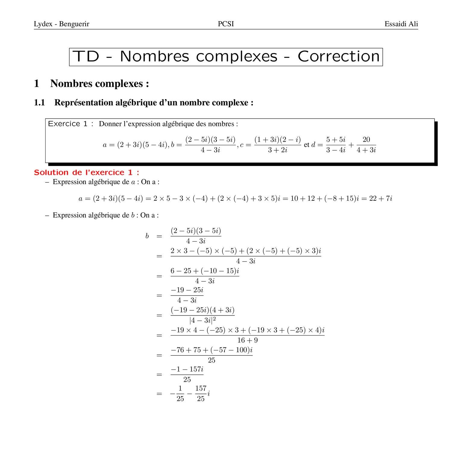 TD - Nombres complexes - Correction.pdf | DocDroid