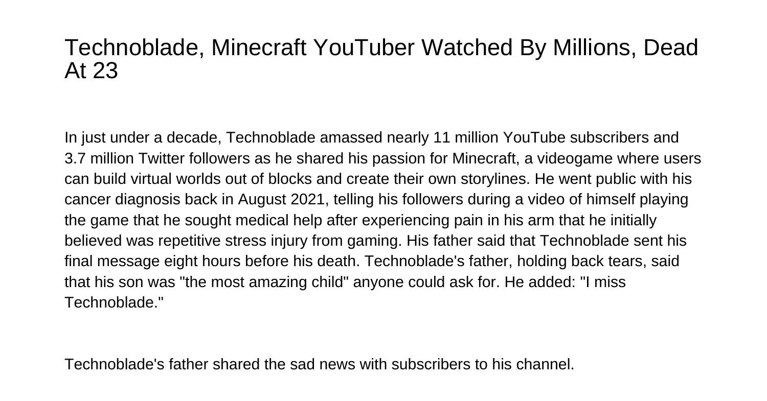 Technoblade Minecraft YouTuber Watched By Millions Dead At 23fibfh.pdf ...