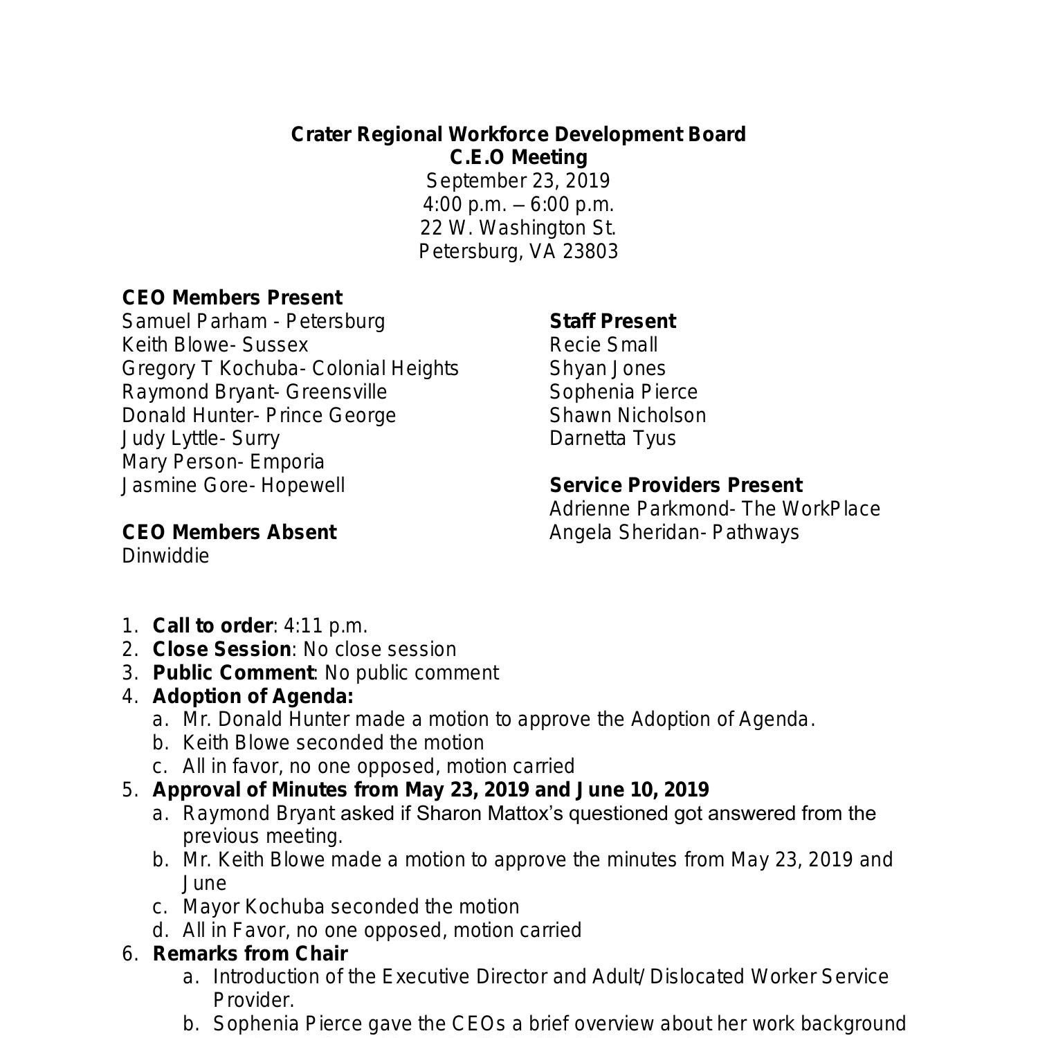 CEO DRAFT Minutes 92319 Final.docx | DocDroid