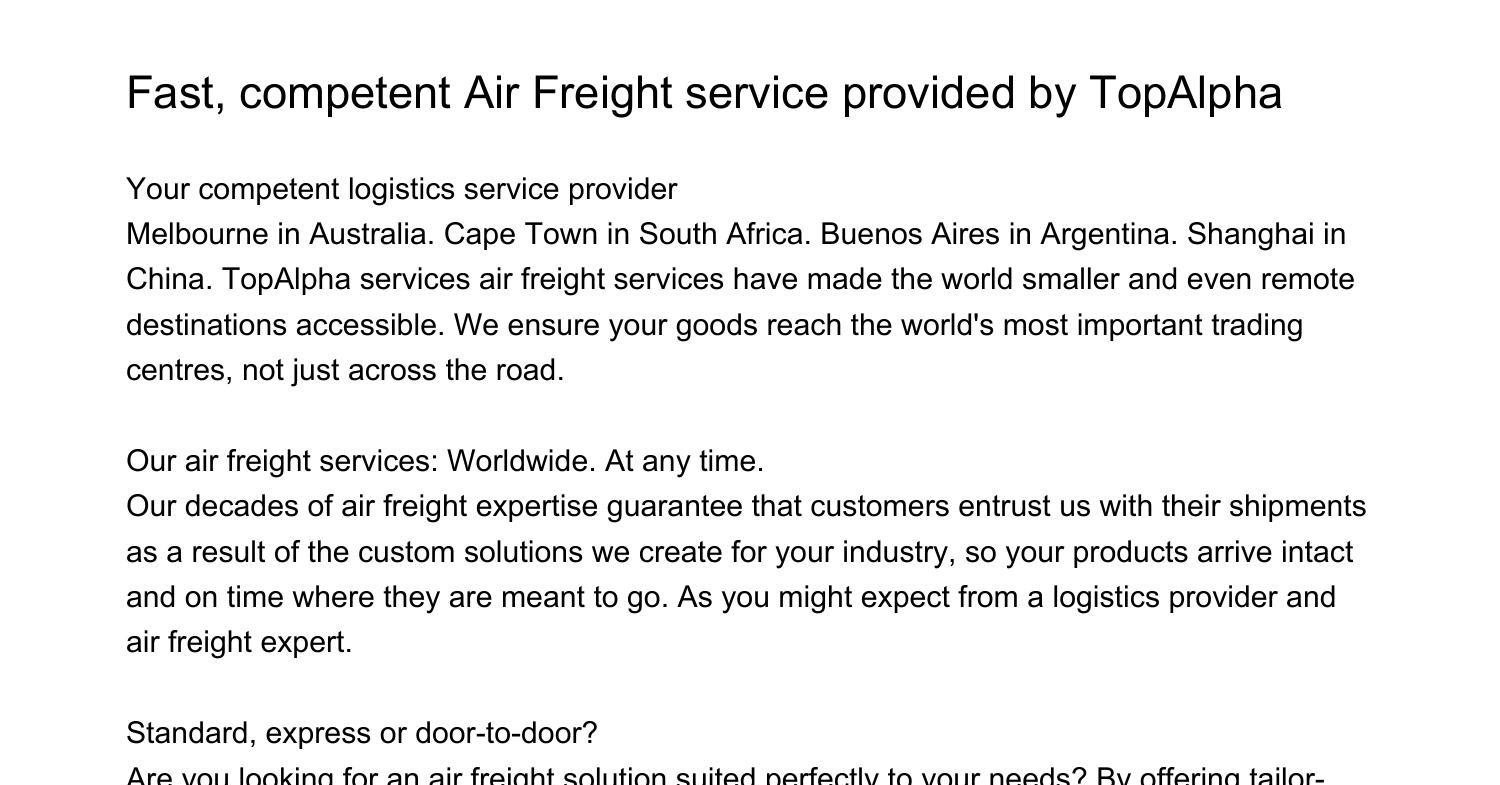 We provide fast and efficient Air Freight services at TopAlphapqyuu.pdf ...