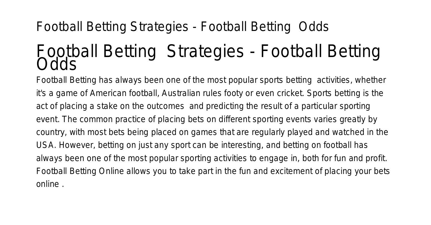 Football Betting Strategies Football Betting แทงบอล Oddspescw.pdf.pdf ...