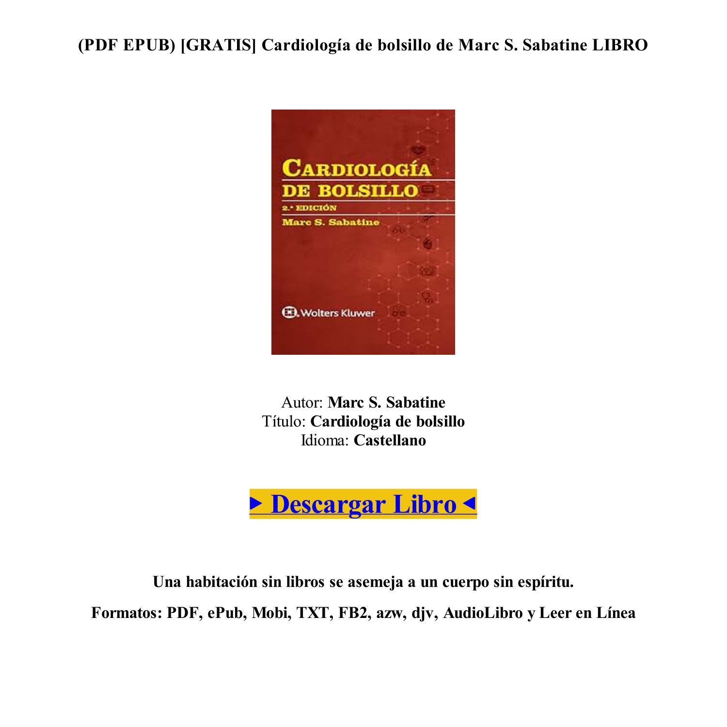 LIBRO [Descargar] Cardiología de bolsillo de Marc S. Sabatine Gratis ...