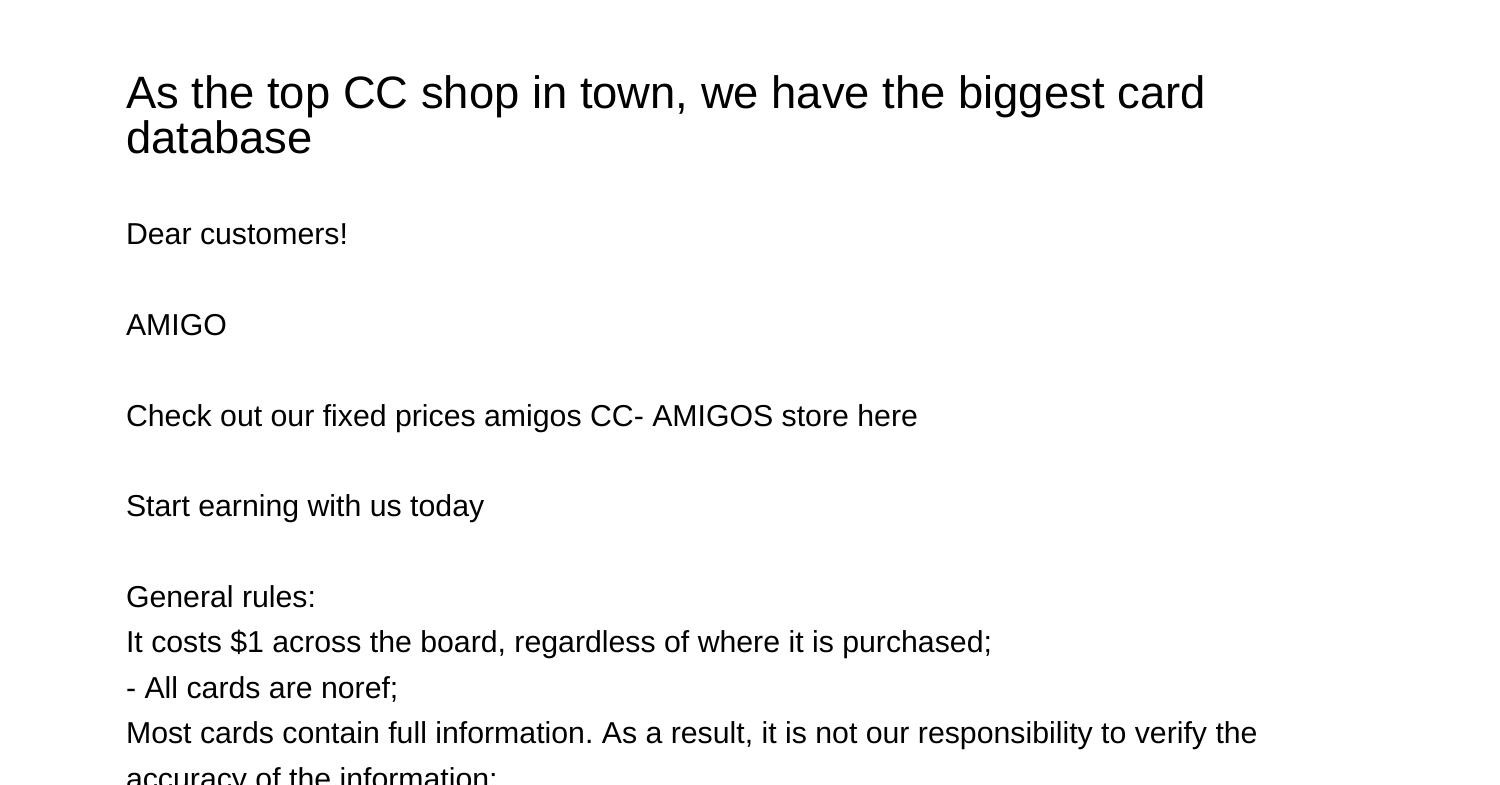 With the largest database of cards and the best CC shop in town we are ...