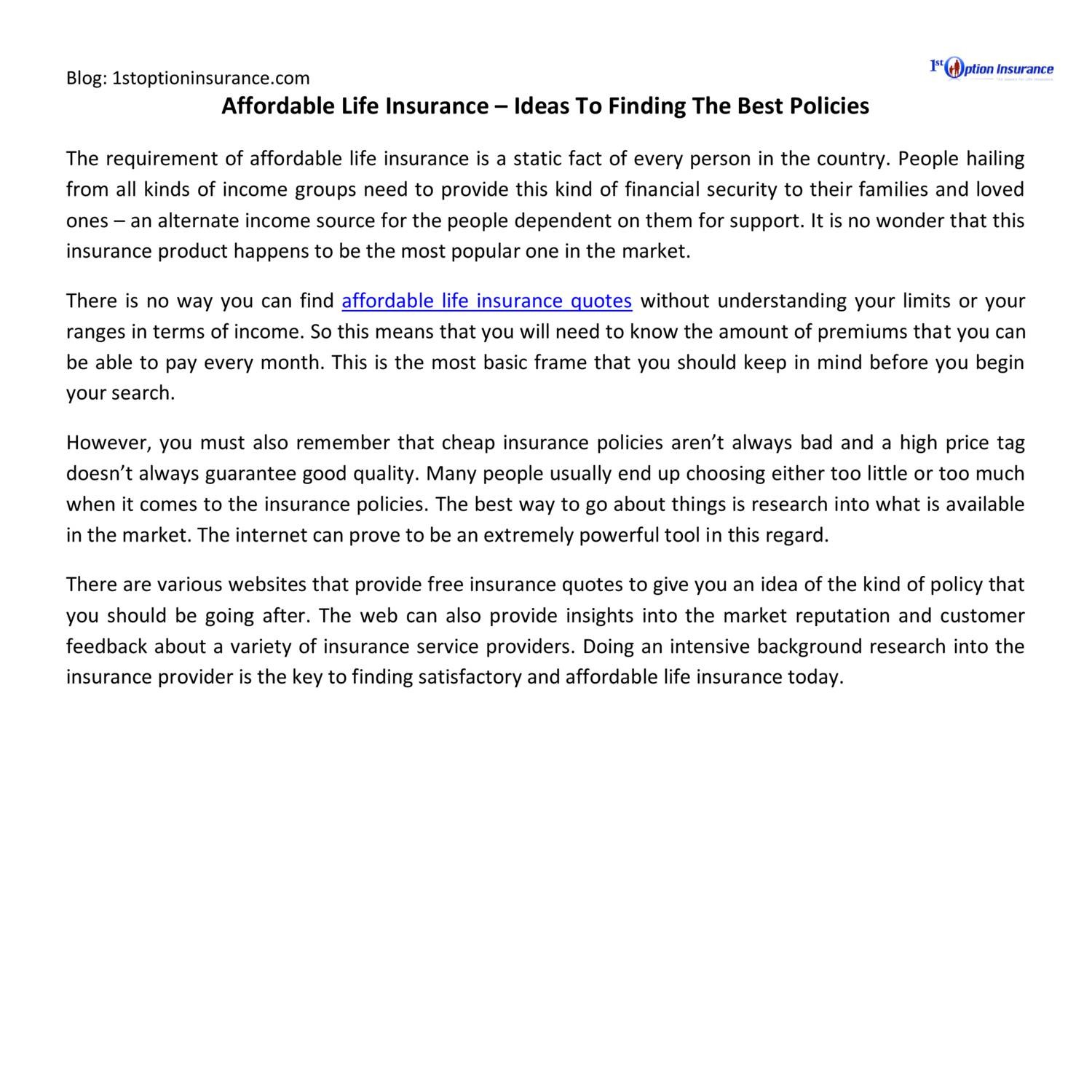 Affordable Life Insurance - Ideas To Finding The Best Policies.pdf ...