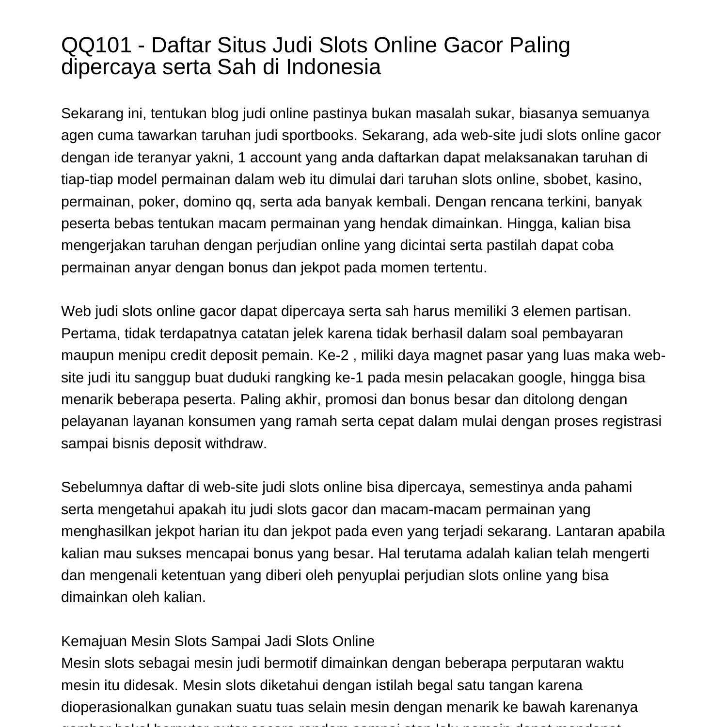 QQ101 Daftar Situs Judi Slots Online Gacor Bisa dipercaya serta Sah di Indonesiaaoxmh.pdf.pdf ...