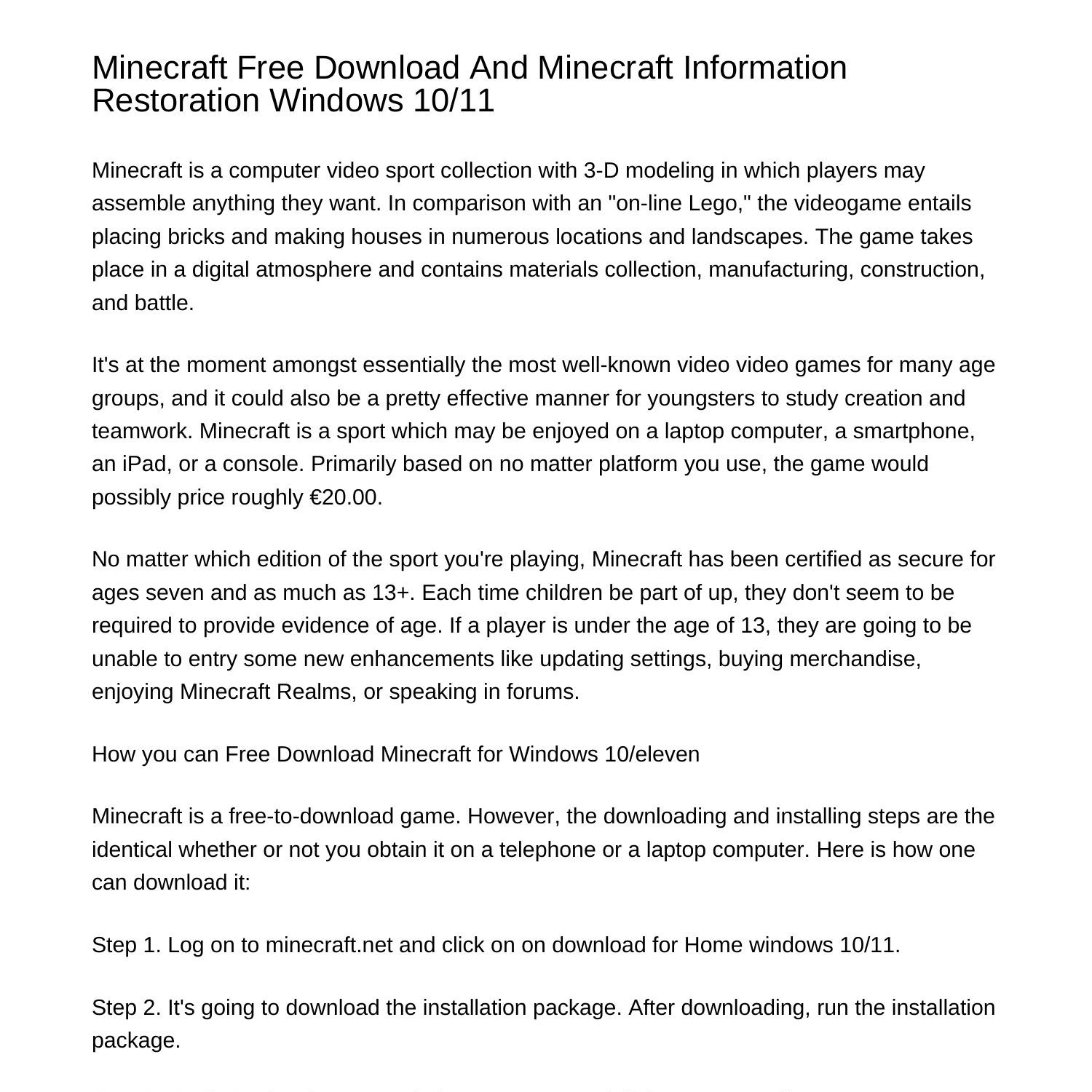 Minecraft Free Download And Minecraft Information Recovery Home Windows ...