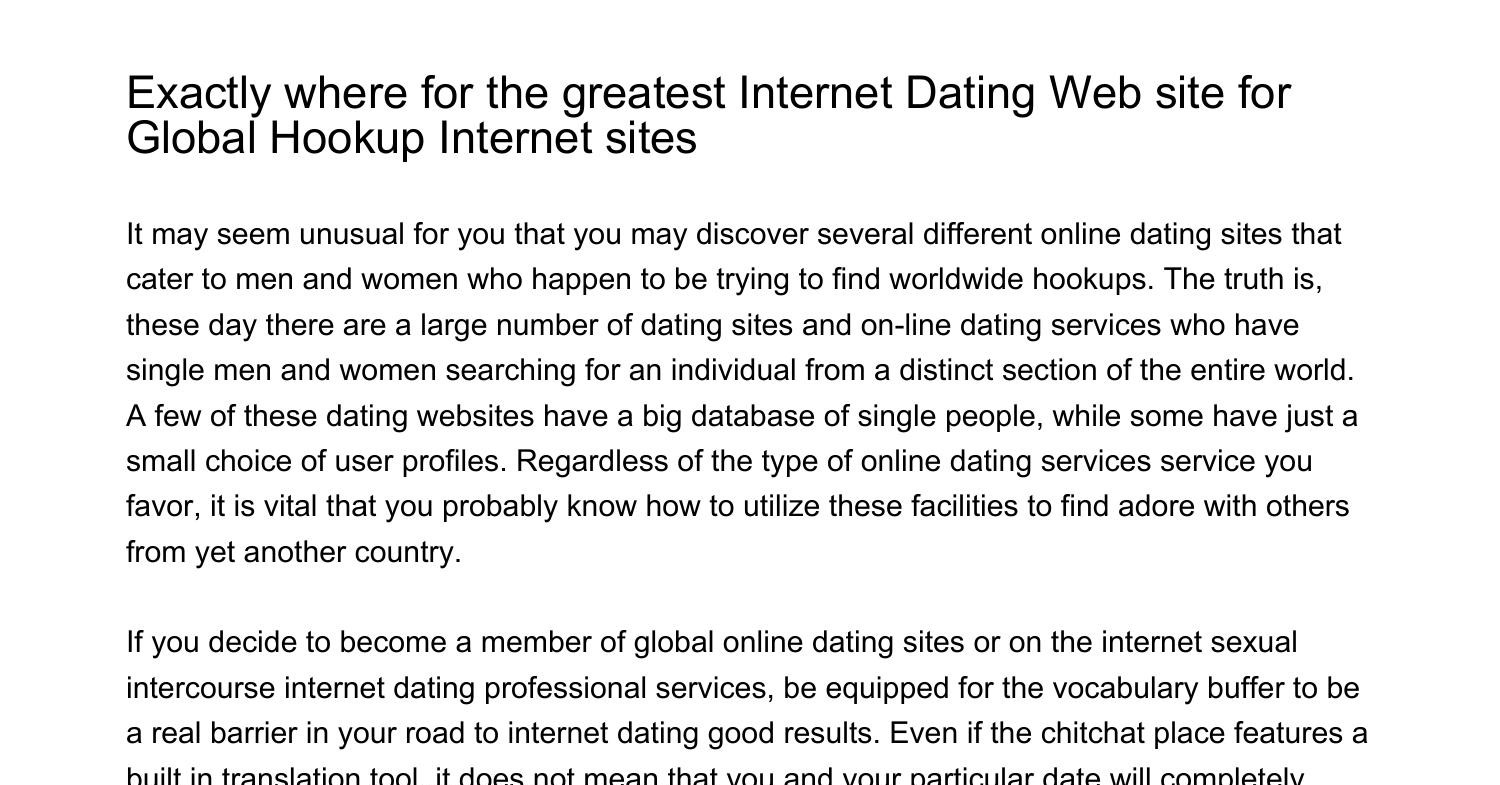 Where to get the best Internet Dating Web site for Worldwide Hookup Web ...