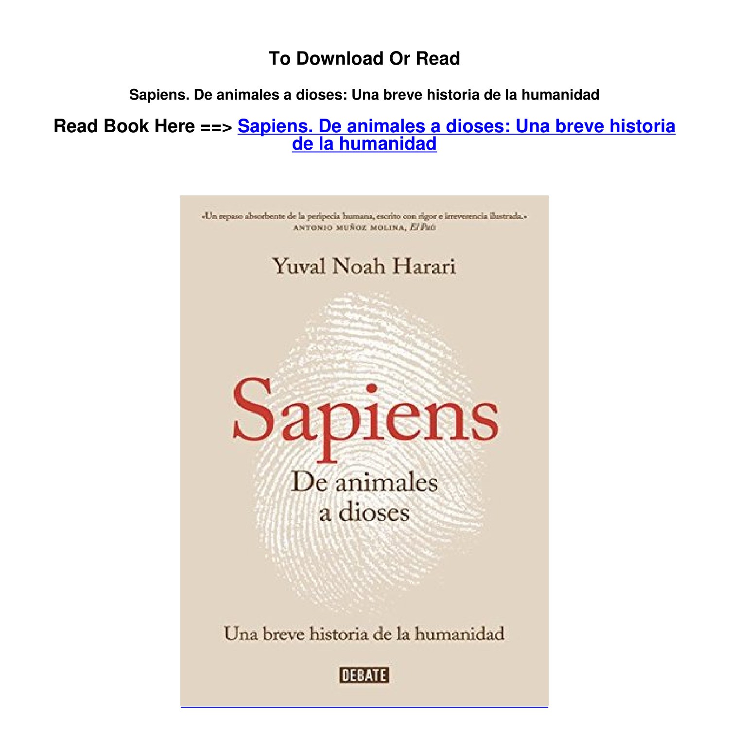 EPub DOWNLOAD Sapiens De animales a dioses Una breve historia de la ...