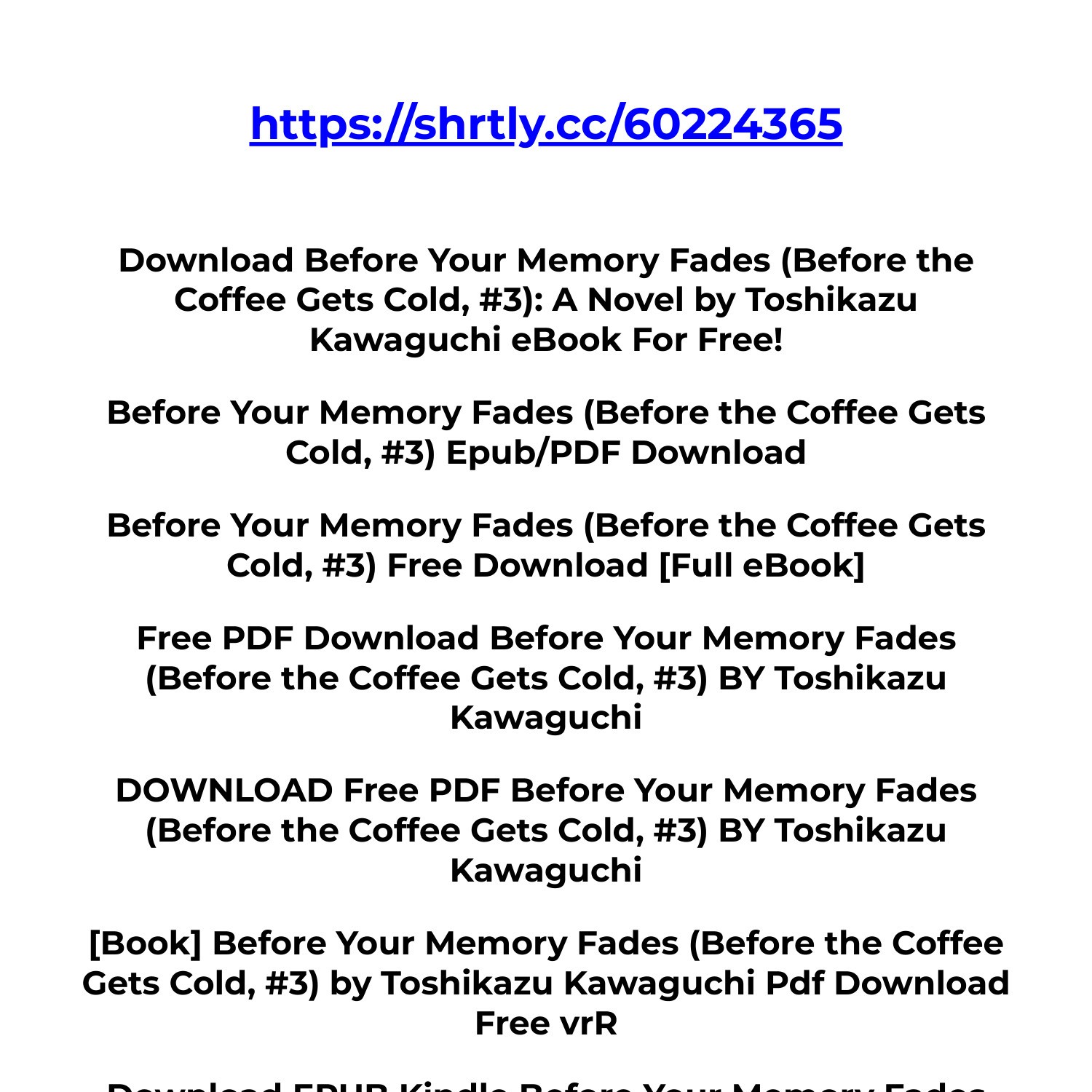 Download PDF Before Your Memory Fades (Before the Coffee Gets Cold, #3) Ebook Free By Toshikazu ...