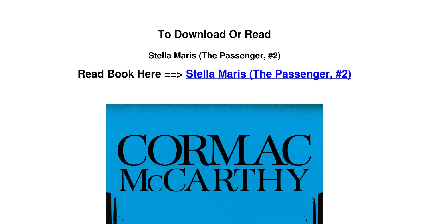 pdf DOWNLOAD Stella Maris The Passenger 2 by Cormac McCarthy.pdf | DocDroid