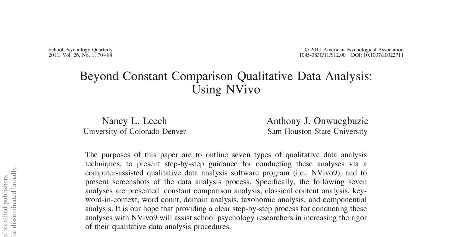 Beyond Constant Comparison Qualitative Data Analysis: Using NVivo.pdf ...