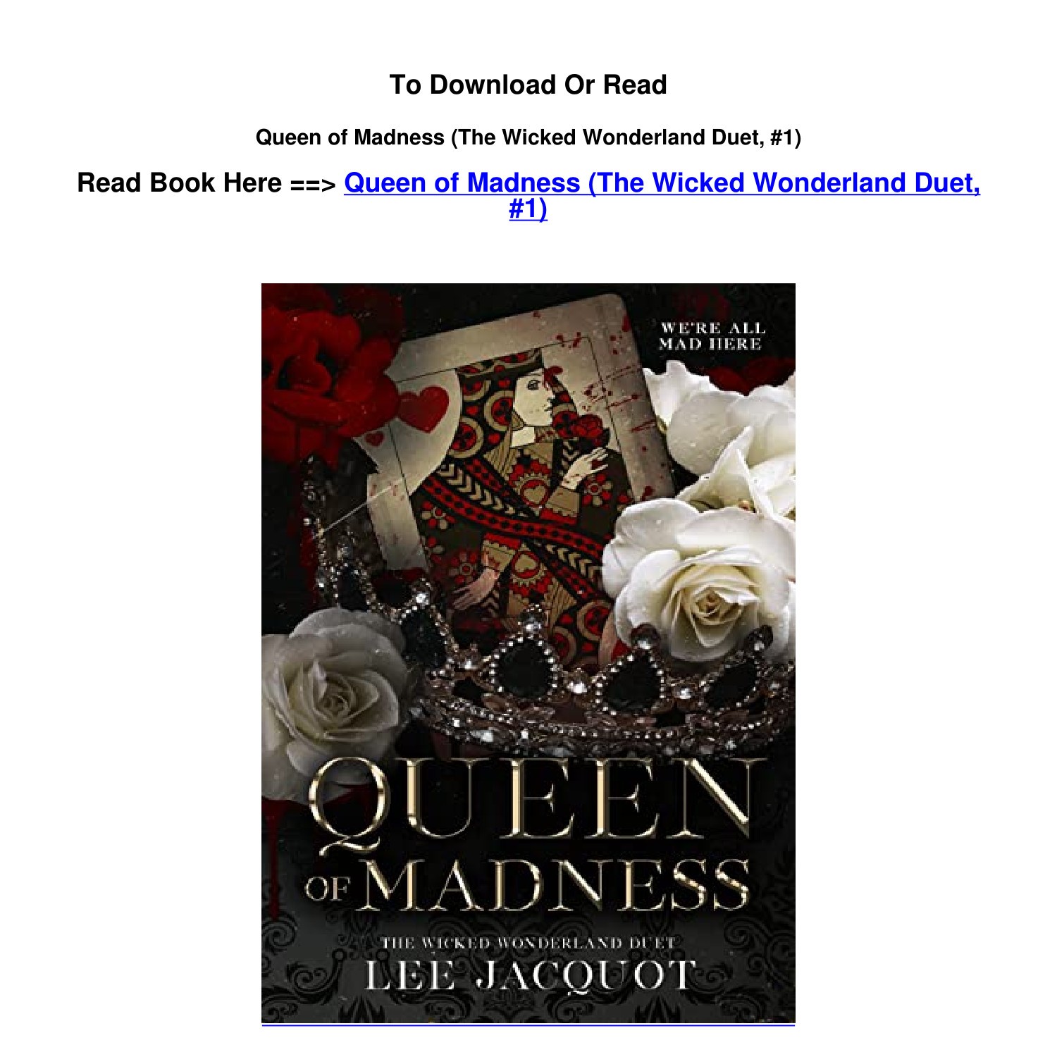 ePub Download Queen of Madness The Wicked Wonderland Duet 1 By Lee ...