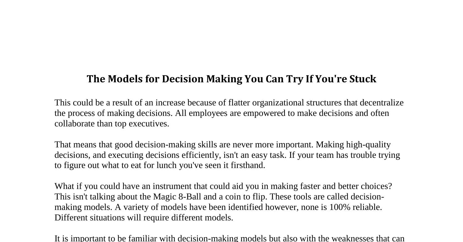The Models for Decision Making You Can Try If You're Stuck.pdf | DocDroid