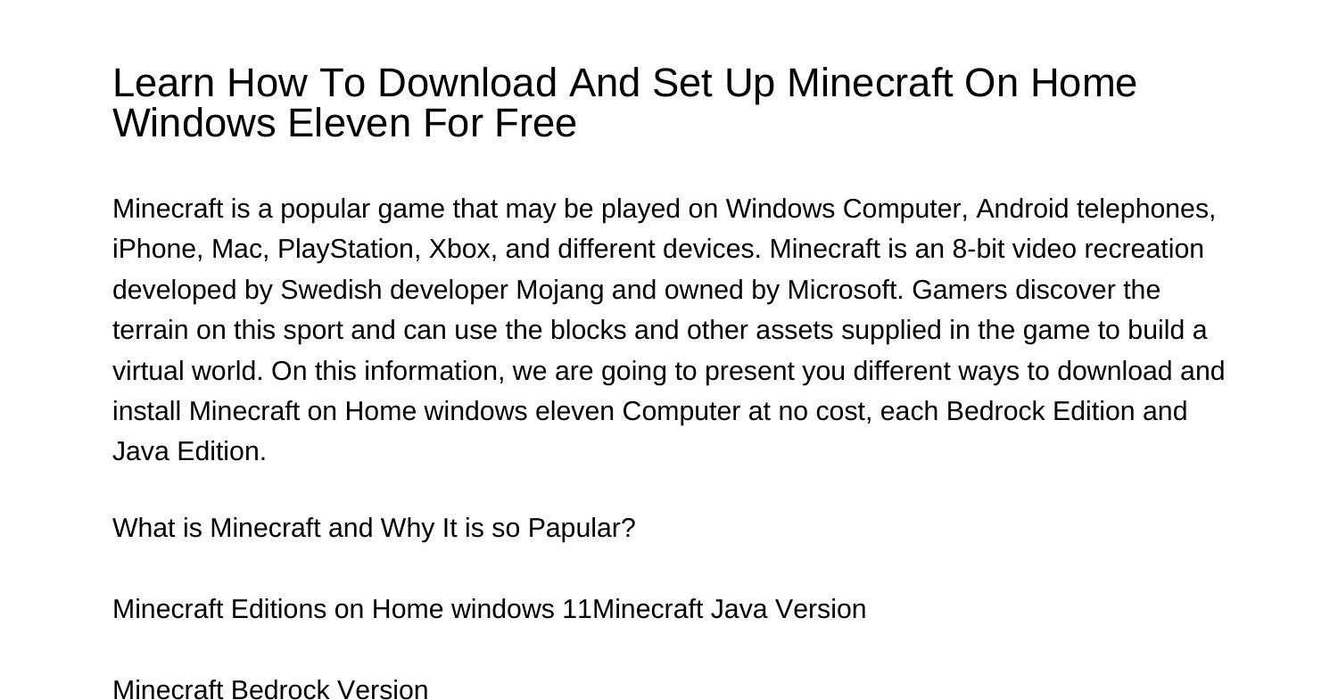 Find Out How To Download And Set Up Minecraft On Home Windows Eleven At ...