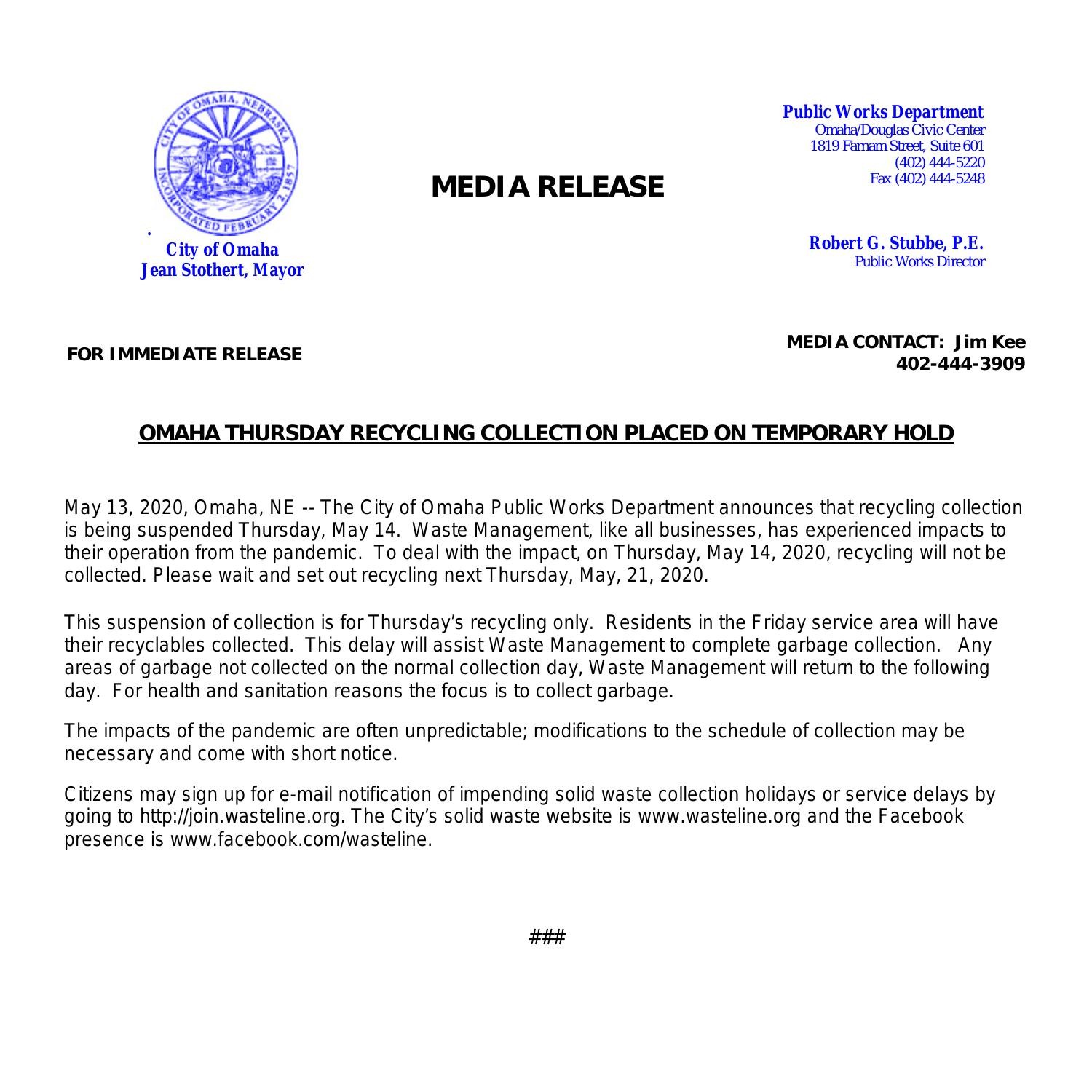 20200513 Media Release - Recycling Temporary Hold.pdf | DocDroid