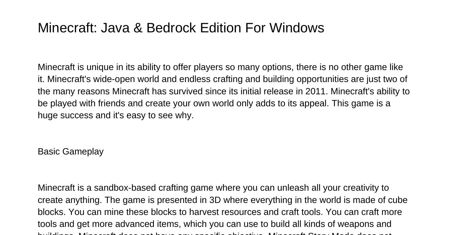 Minecraft Java Bedrock Edition For Windowsbxiyi.pdf.pdf | DocDroid