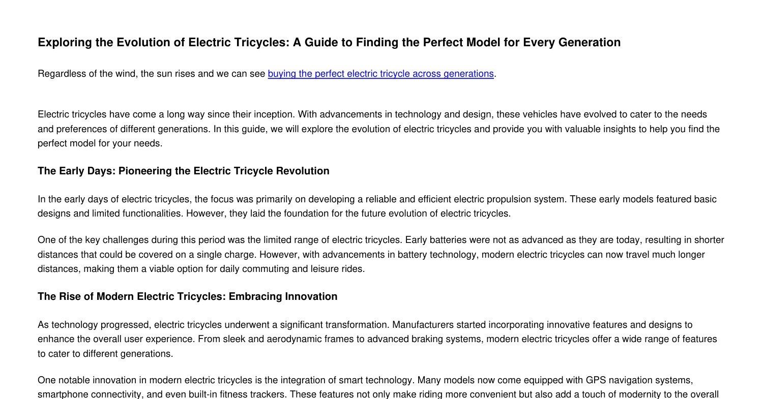 Exploring the Evolution of Electric Tricycles: A Guide to Finding the Perfect Model for Every ...