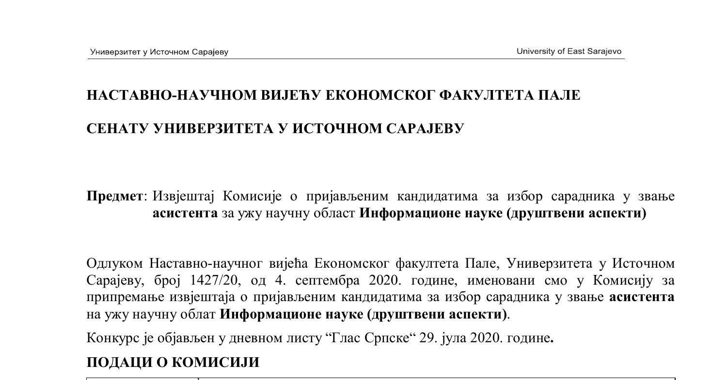 Izvjestaj o izboru u zvanje asistenta informacione nauke drustveni ...