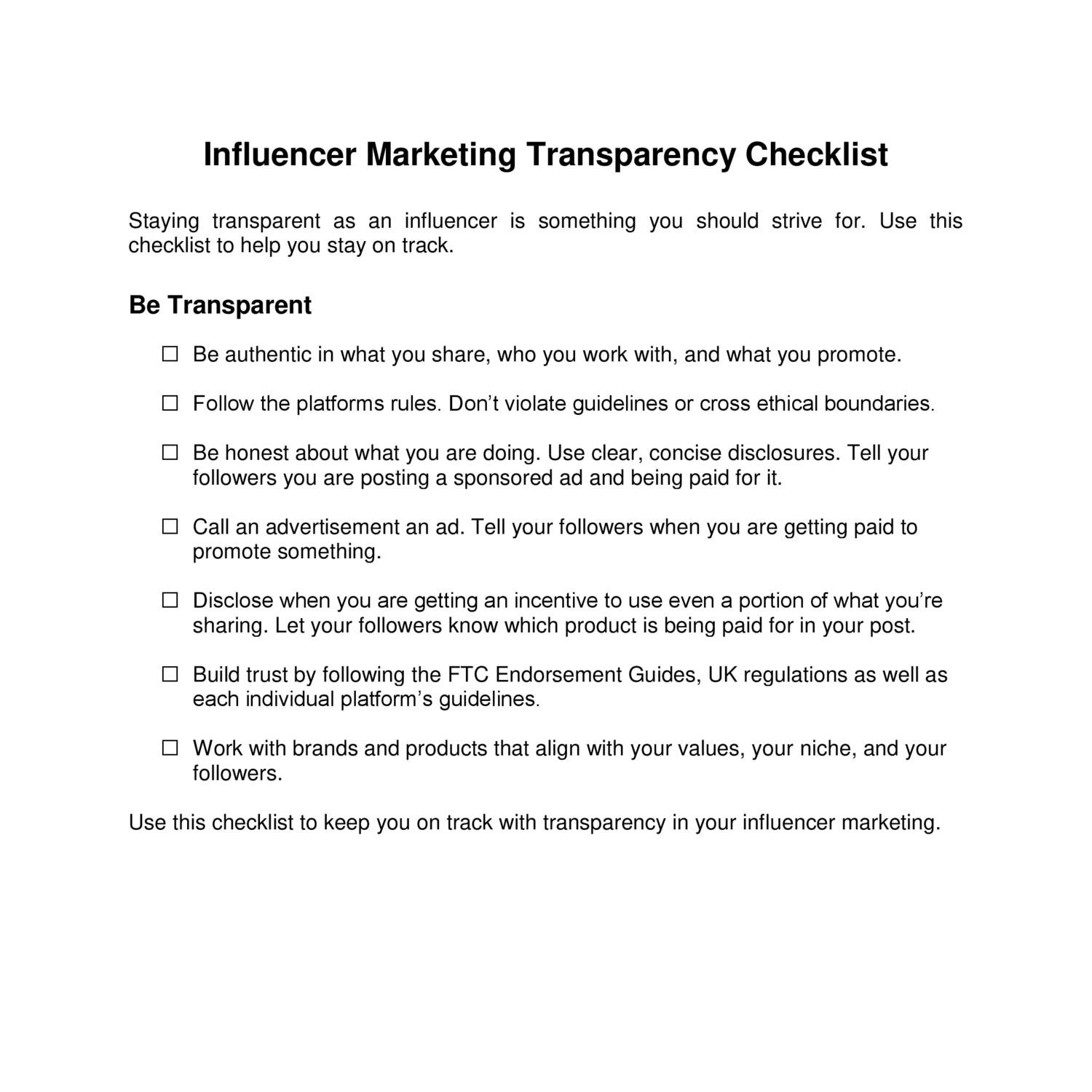 checklist - Influencer Marketing Transparency Checklist.docx | DocDroid