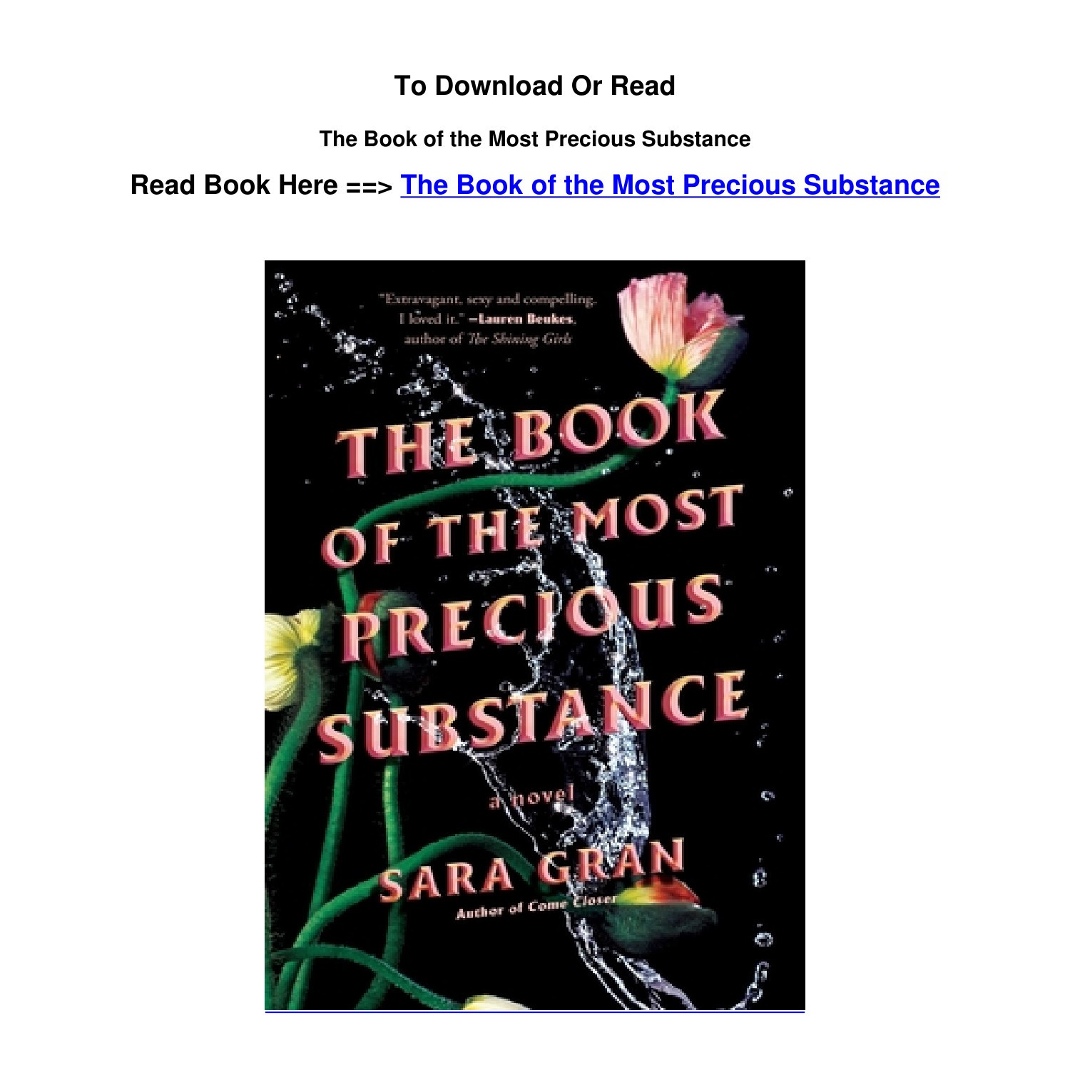 epub DOWNLOAD The Book of the Most Precious Substance BY Sara Gran.pdf | DocDroid