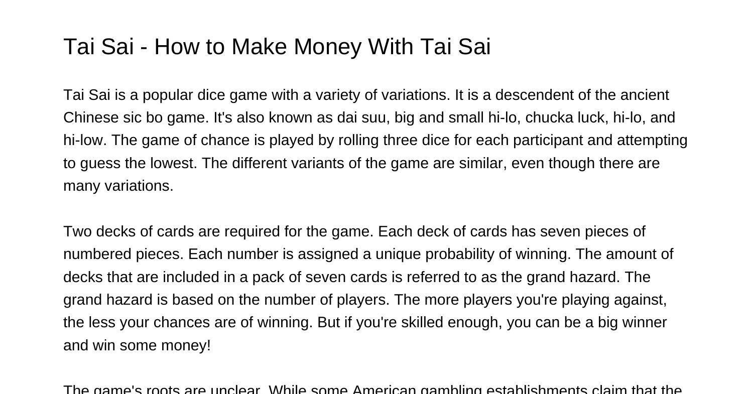 Tai Sai How to Make Money With Tai Saimygqw.pdf.pdf | DocDroid
