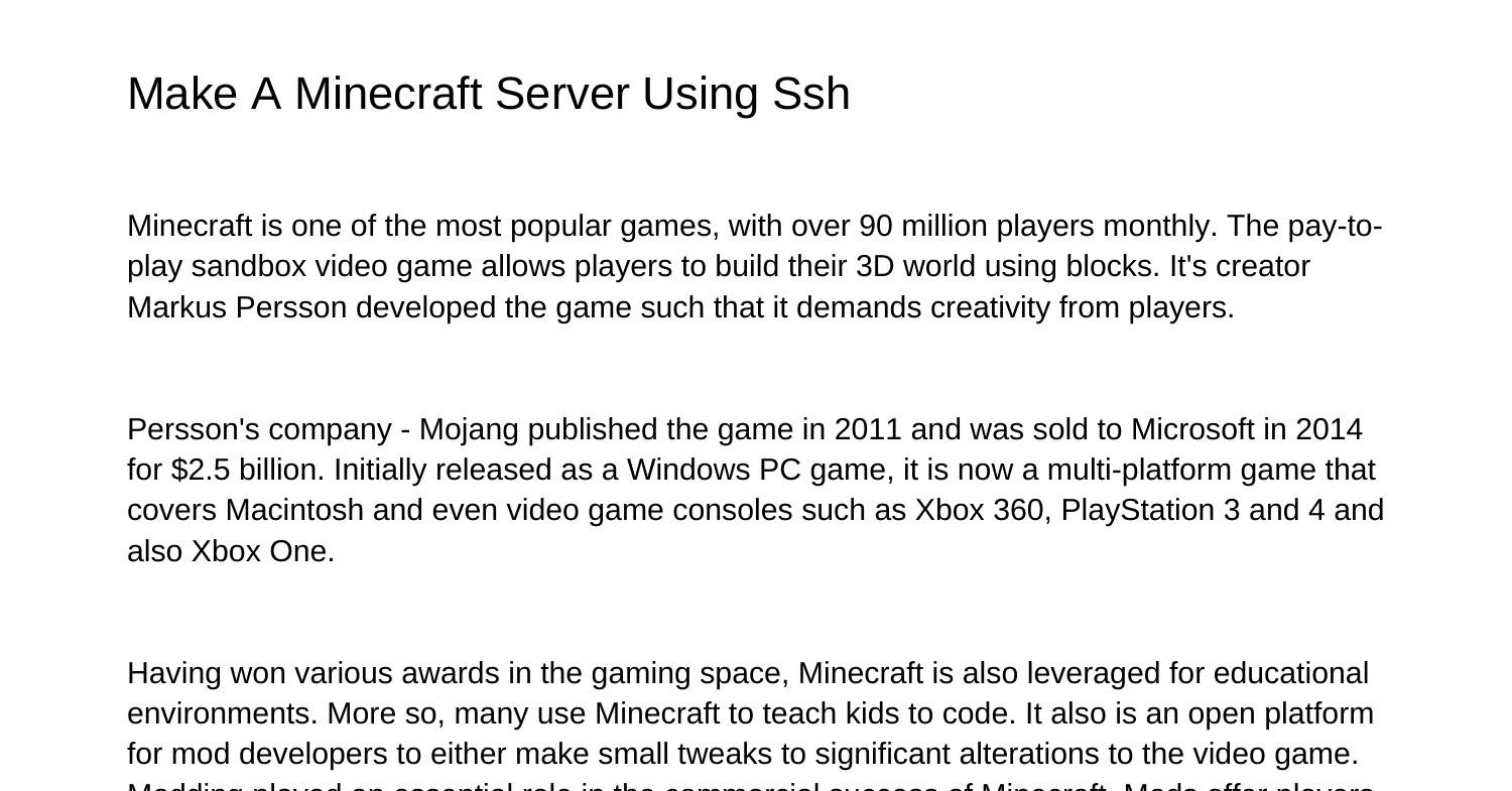 Make A Minecraft Server Using Sshcnbea.pdf.pdf | DocDroid