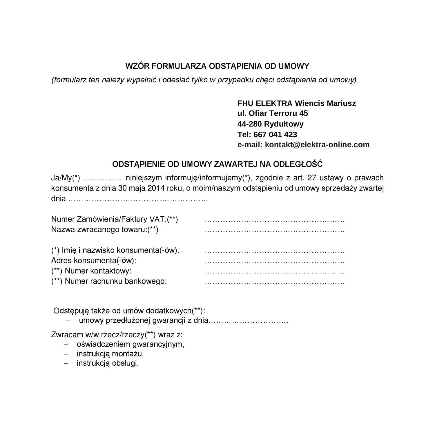 Odstapienie Od Umowy Pdf