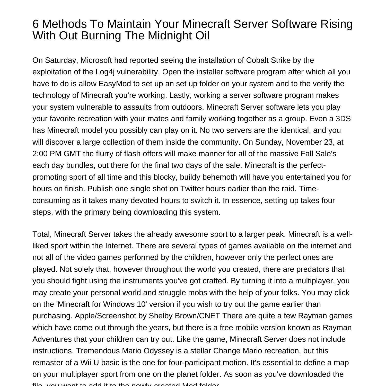 Nine Methods To Maintain Your Minecraft Server Software Rising With Out ...