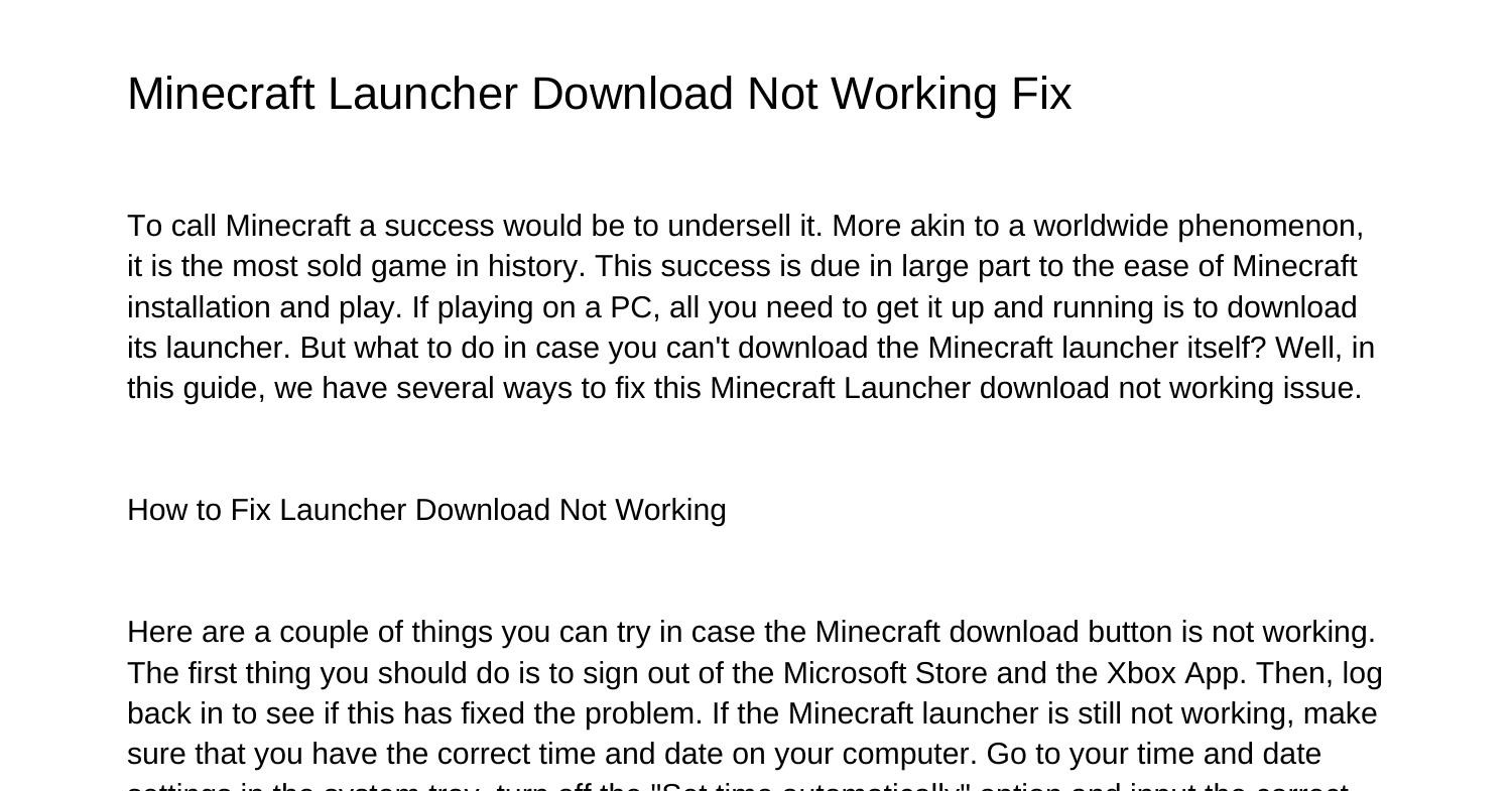 Minecraft Launcher Download Not Working Fixdtyuc.pdf.pdf | DocDroid