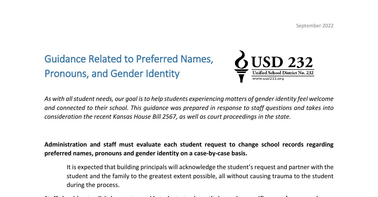 Guidance related to preferred names pronouns and gender identity 2022 ...