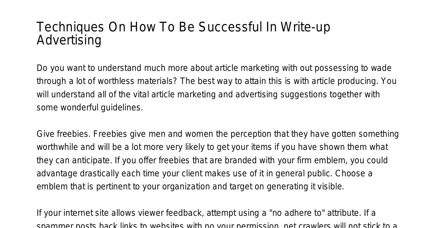 Methods On How To Be Successful In Writeup Marketing and advertisinghpmml.pdf.pdf | DocDroid