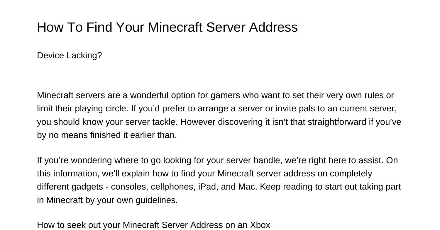 How To Find Your Minecraft Server Addressbswlf.pdf.pdf | DocDroid