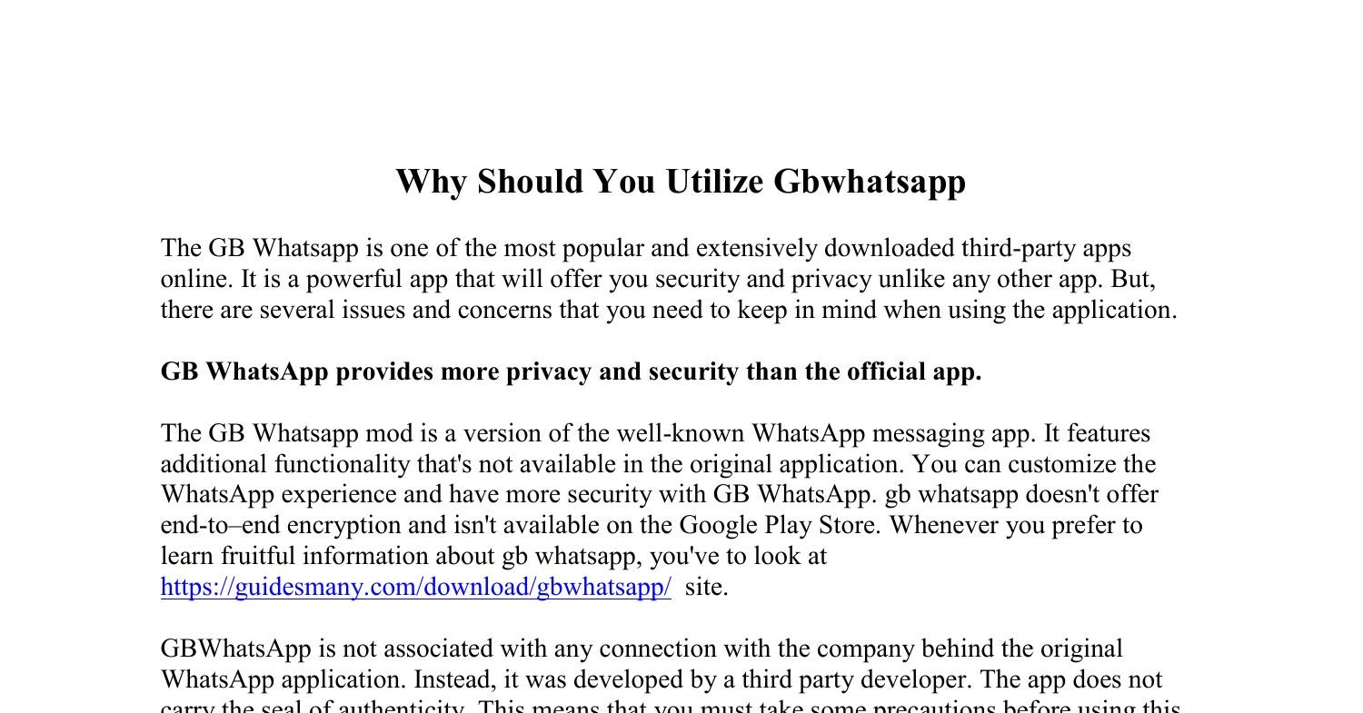 Why Should You Utilize Gbwhatsapp.pdf | DocDroid