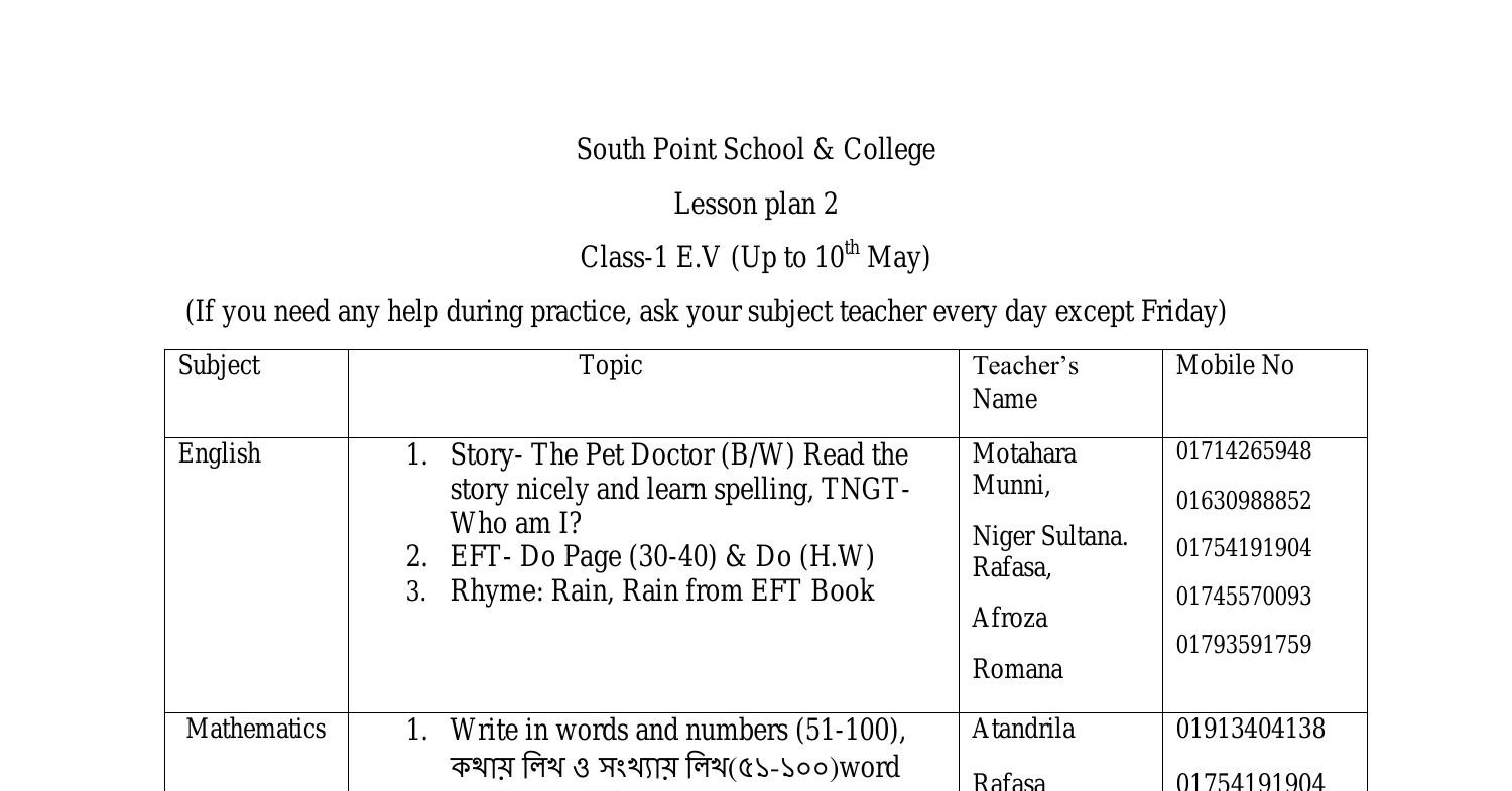 Vacation lesson plan 2 Class I to IV.pdf | DocDroid