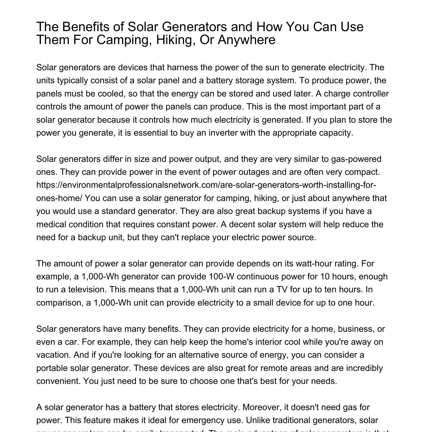 The Benefits of Solar Generators and How You Can Use Them For Camping ...