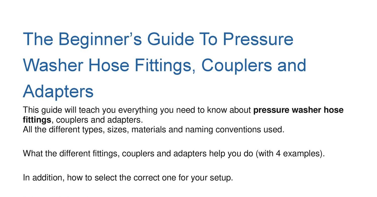 The Beginner’s Guide To Pressure Washer Hose Fittings, Couplers and ...