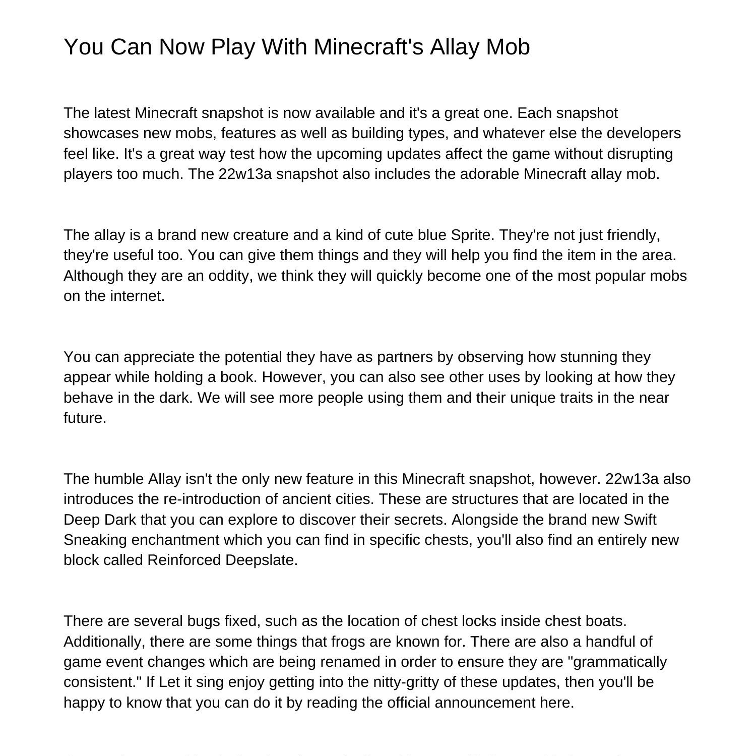 You Can Now Play With Minecrafts Allay Mobbksse.pdf.pdf | DocDroid