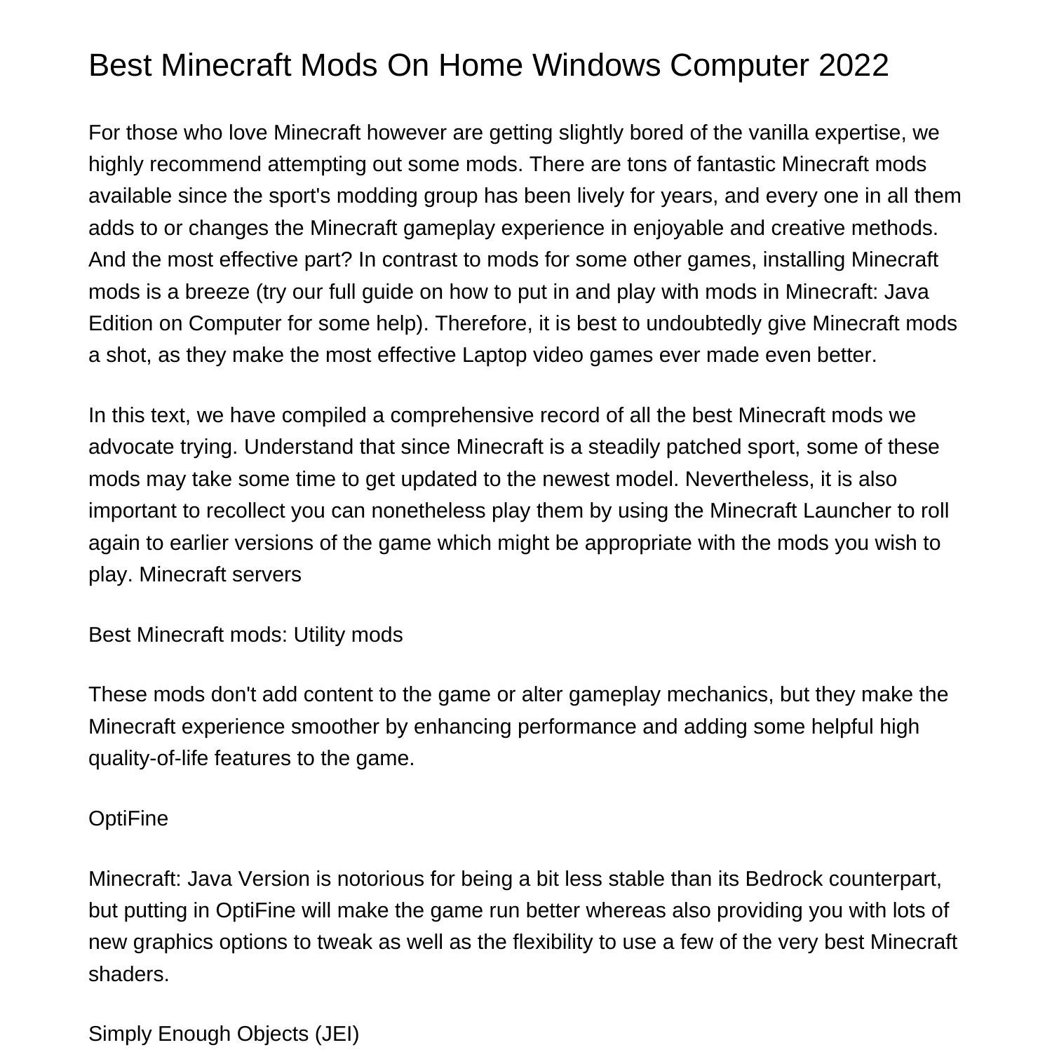 Best Minecraft Mods On Windows Pc 2022pchxa.pdf.pdf | DocDroid