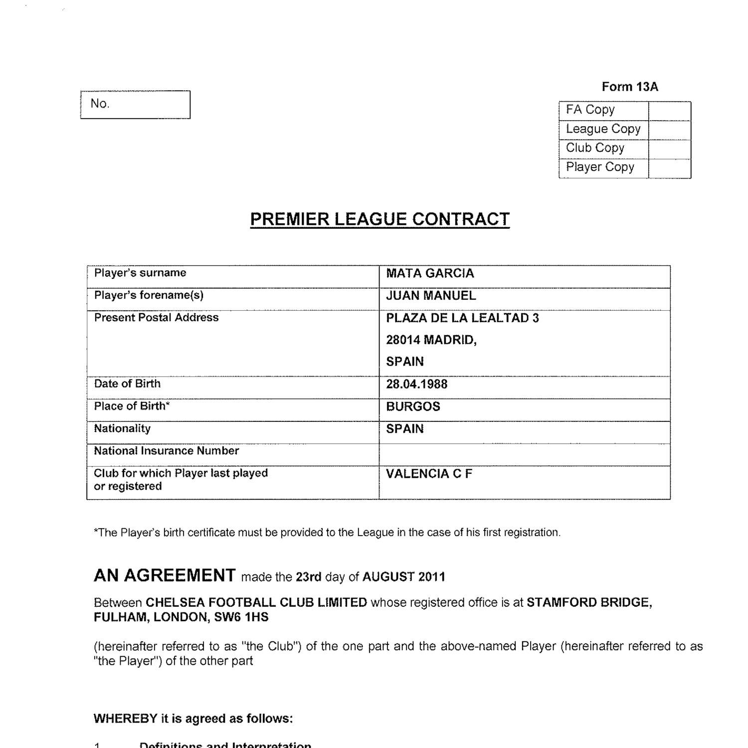 Chelsea FC - Juan Mata - Contract.pdf | DocDroid