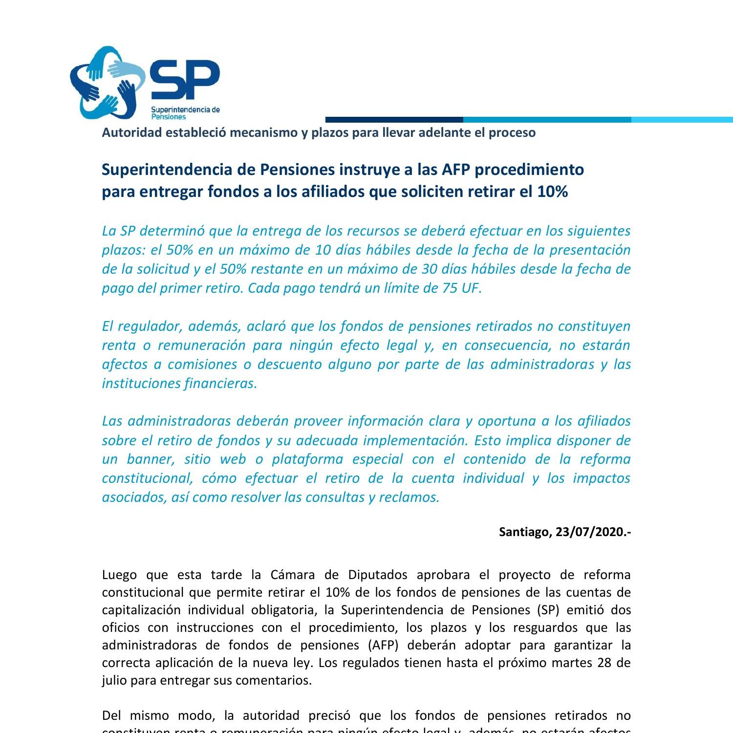 comunicado-oficio a afp pago retiro 10% de fondos (23-07-2020).pdf | DocDroid