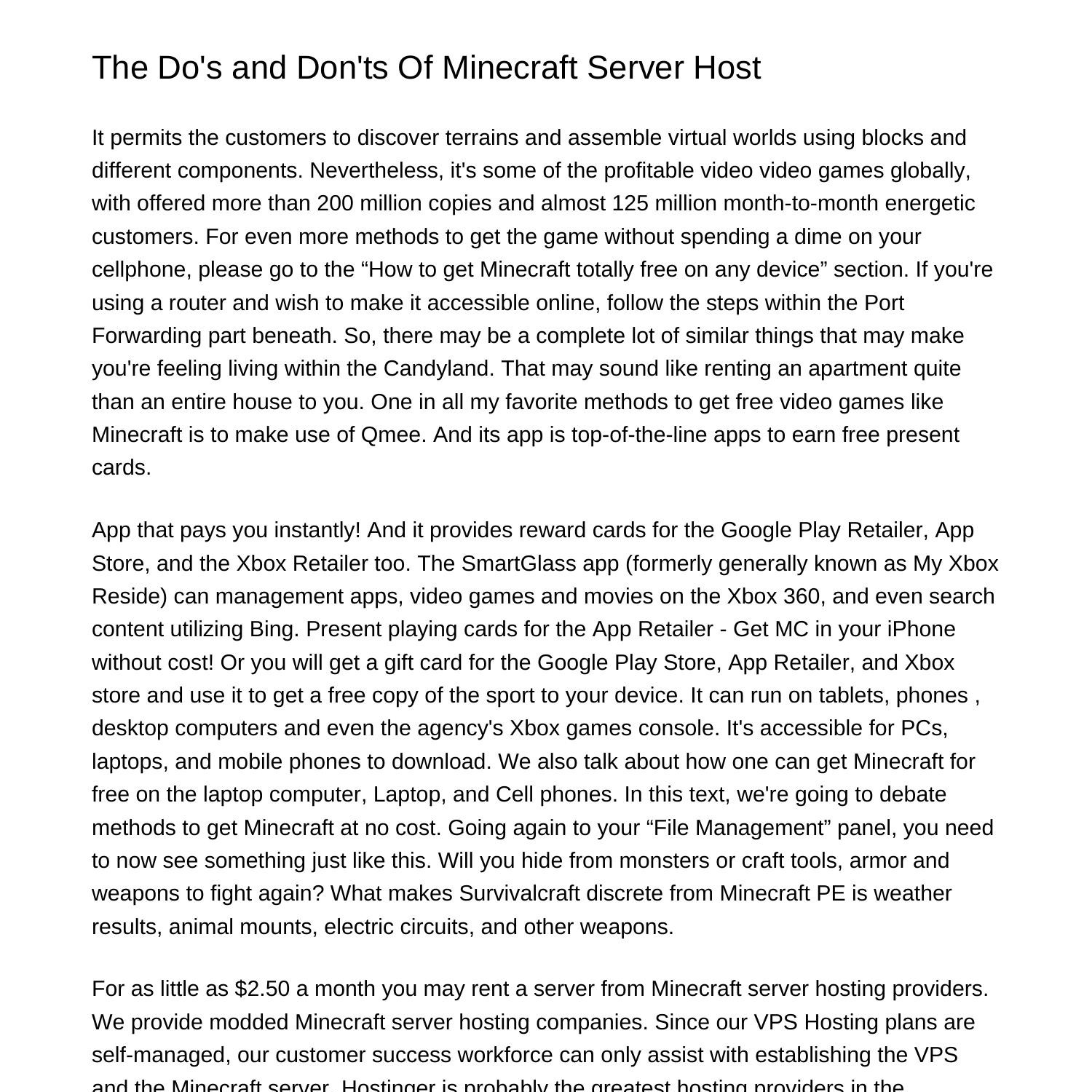 The Dos and Donts Of Minecraft Server Hostmcedl.pdf.pdf | DocDroid