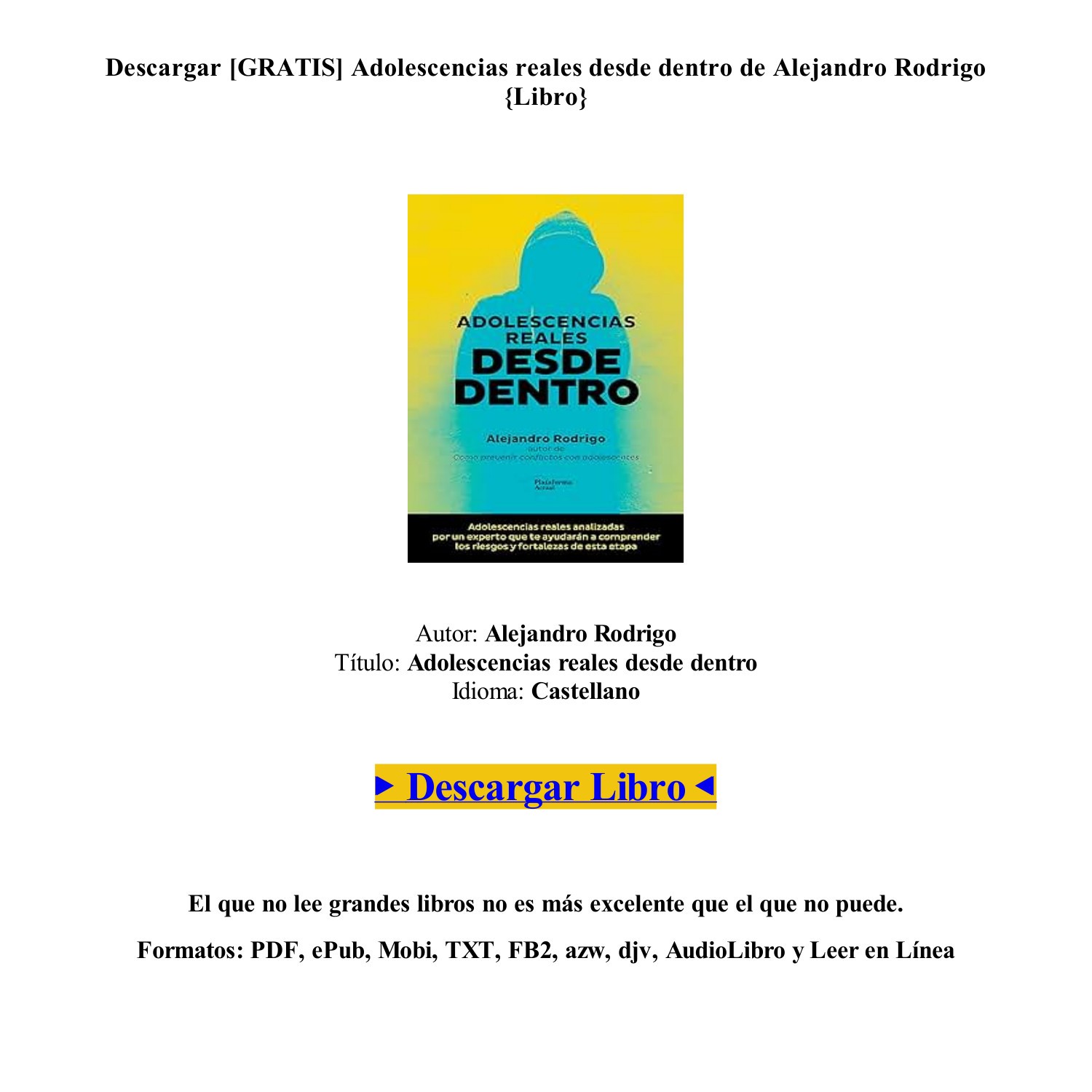 LIBRO Descargar Adolescencias reales desde dentro de Alejandro Rodrigo (Libro).pdf | DocDroid