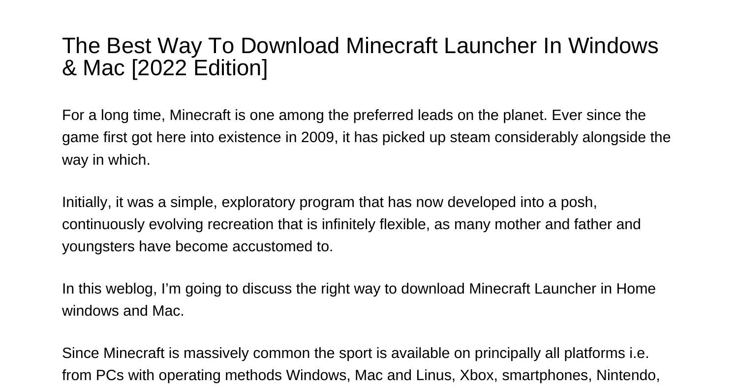 The Right Way To Download Minecraft Launcher In Home Windows Mac 2022 ...