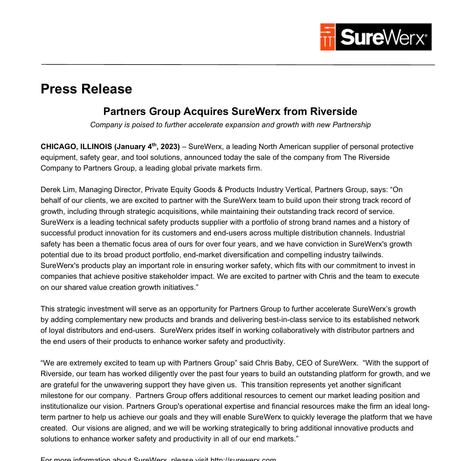 SureWerx Ownership Change 2023 press release Final.pdf | DocDroid
