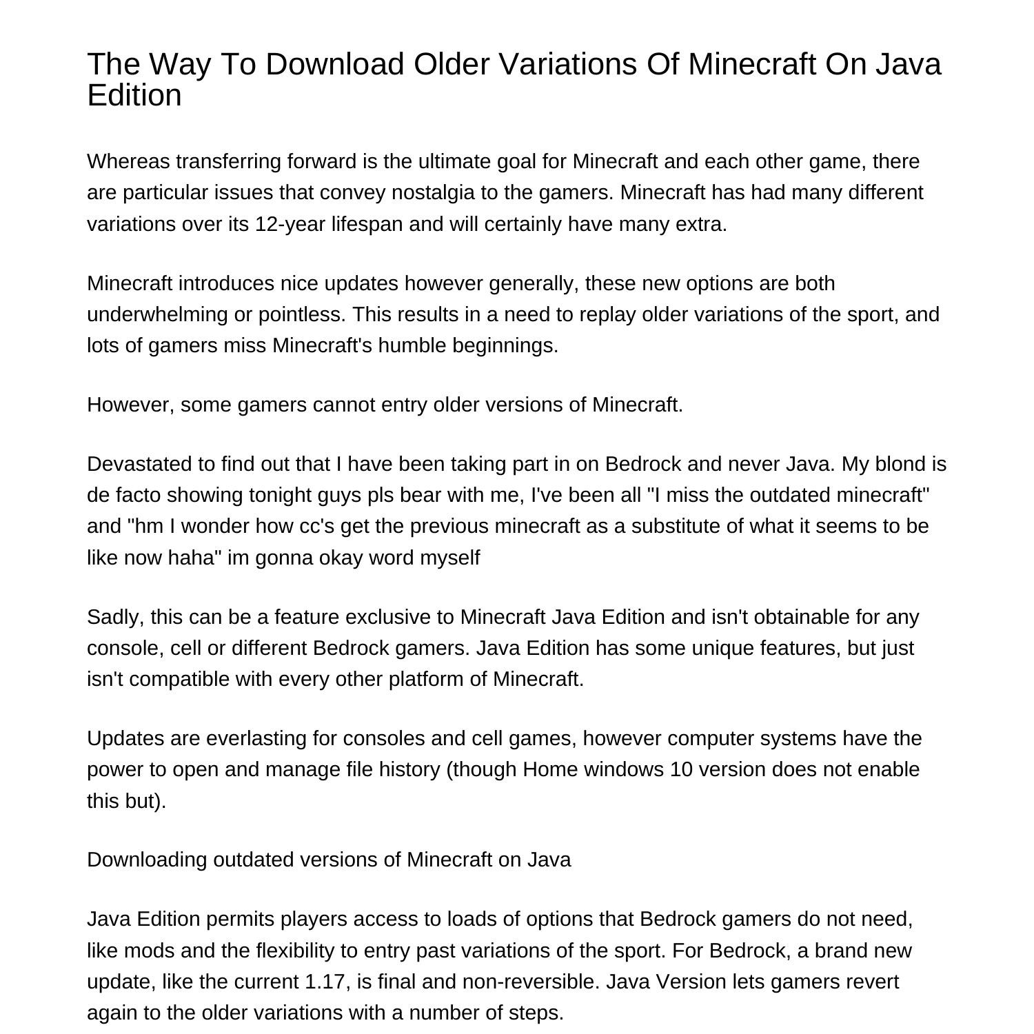 Learn How To Obtain Older Variations Of Minecraft On Java Editiontyczb ...