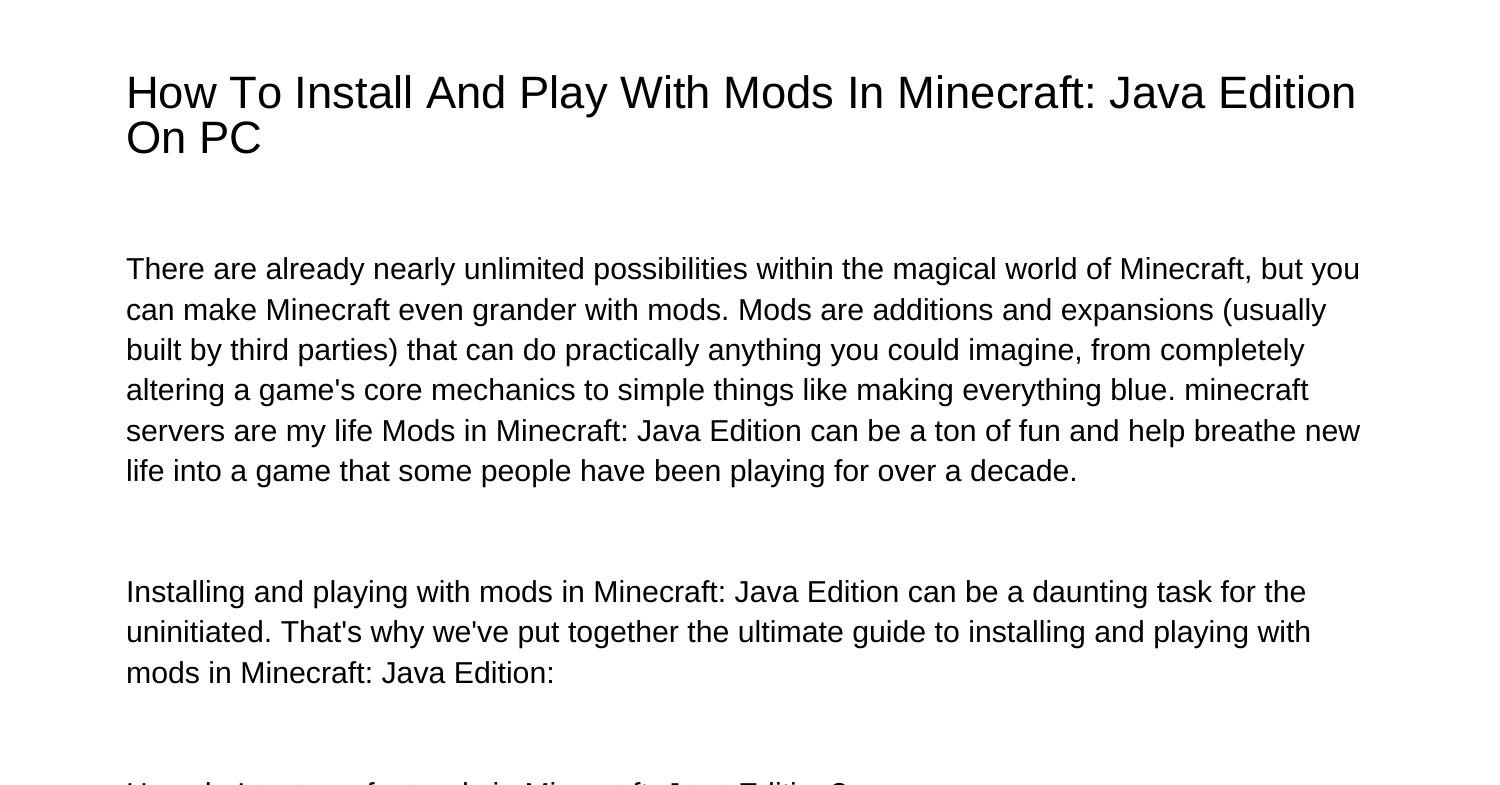How To Install And Play With Mods In Minecraft Java Edition On PCzkvbz.pdf.pdf | DocDroid