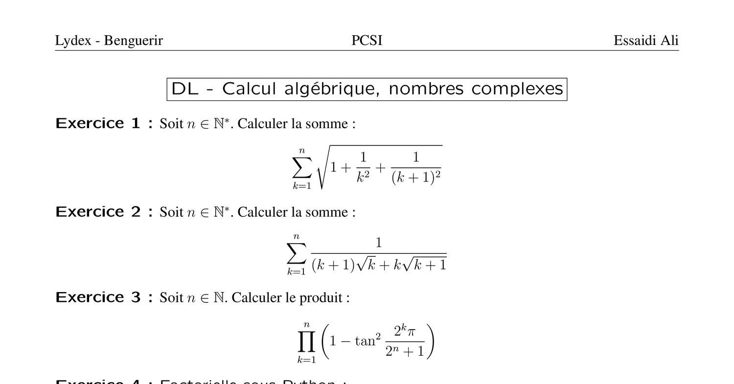 DL - Calcul algébrique, nombres complexes.pdf | DocDroid